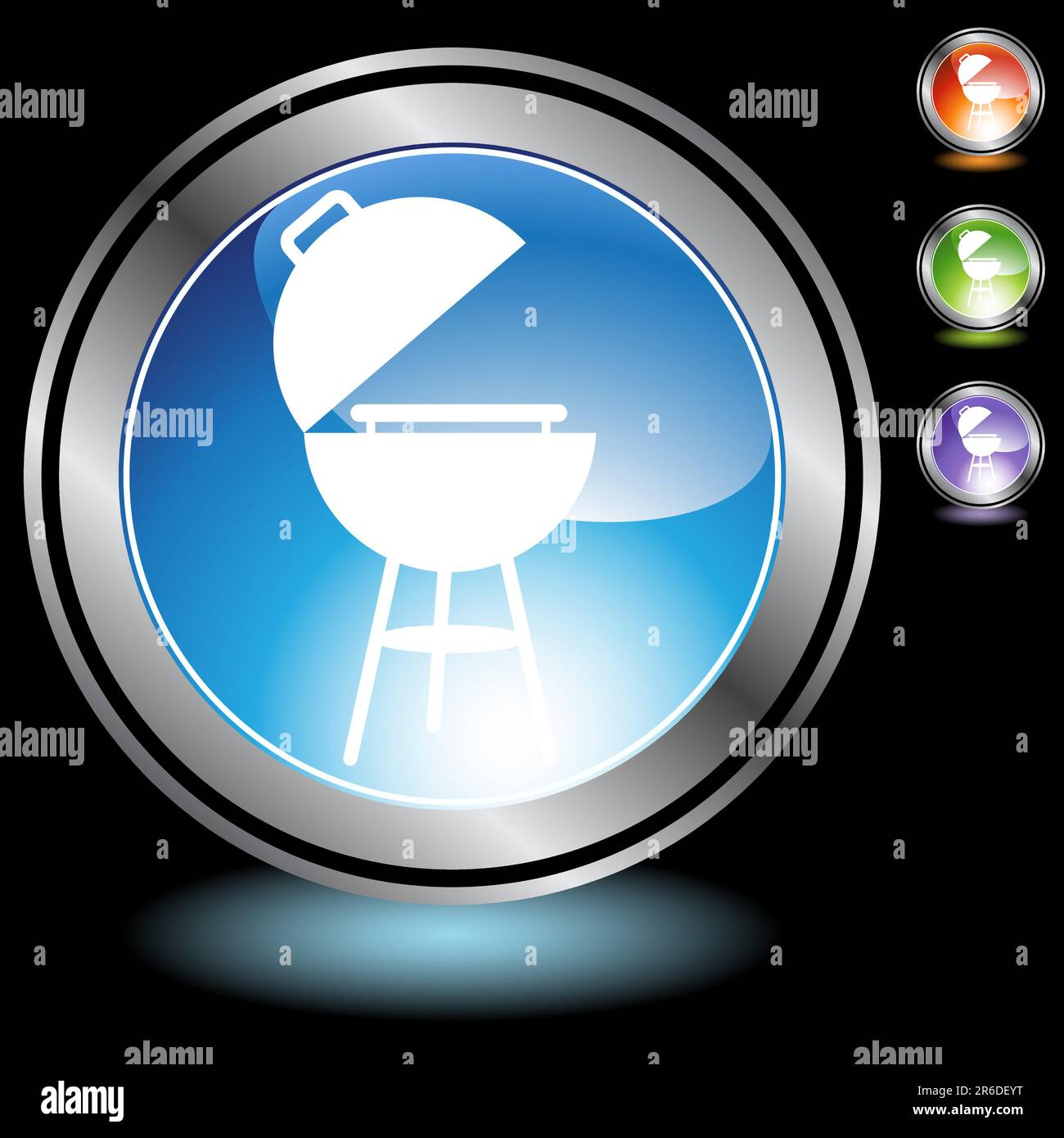 A set of 3D icon buttons in silver chrome - bbq grill Stock Vector ...