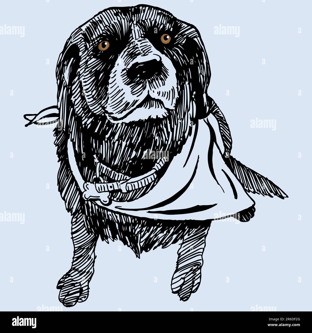 Labrador - cocker spaniel mix dog with scarf in a hand drawn pen and ...