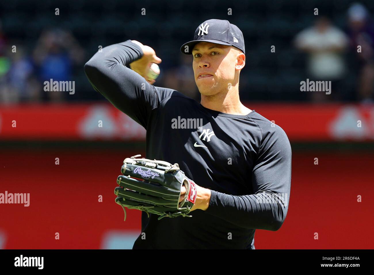 New York Yankees center fielder Aaron Judge (99) warms up before a ...