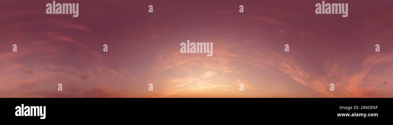 Dark magenta sunset sky panorama with pink Cirrus clouds. Seamless hdr ...