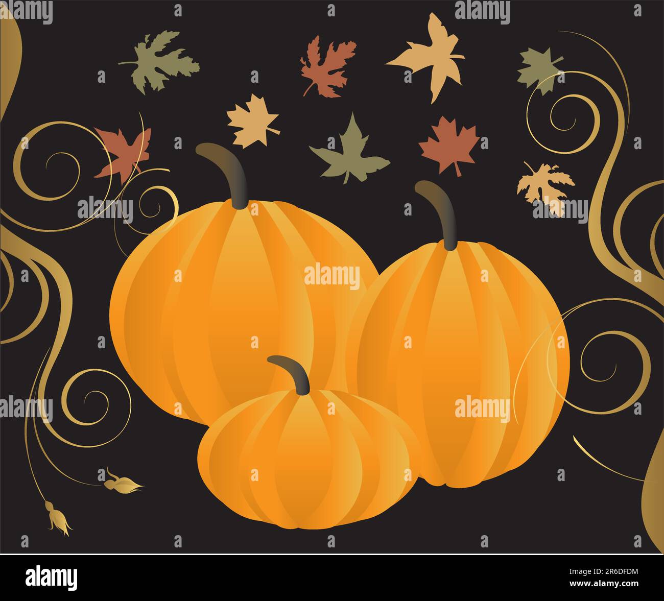 Vector Illustration for Fall Autumn Leaves and Pumpkins with decorative ...