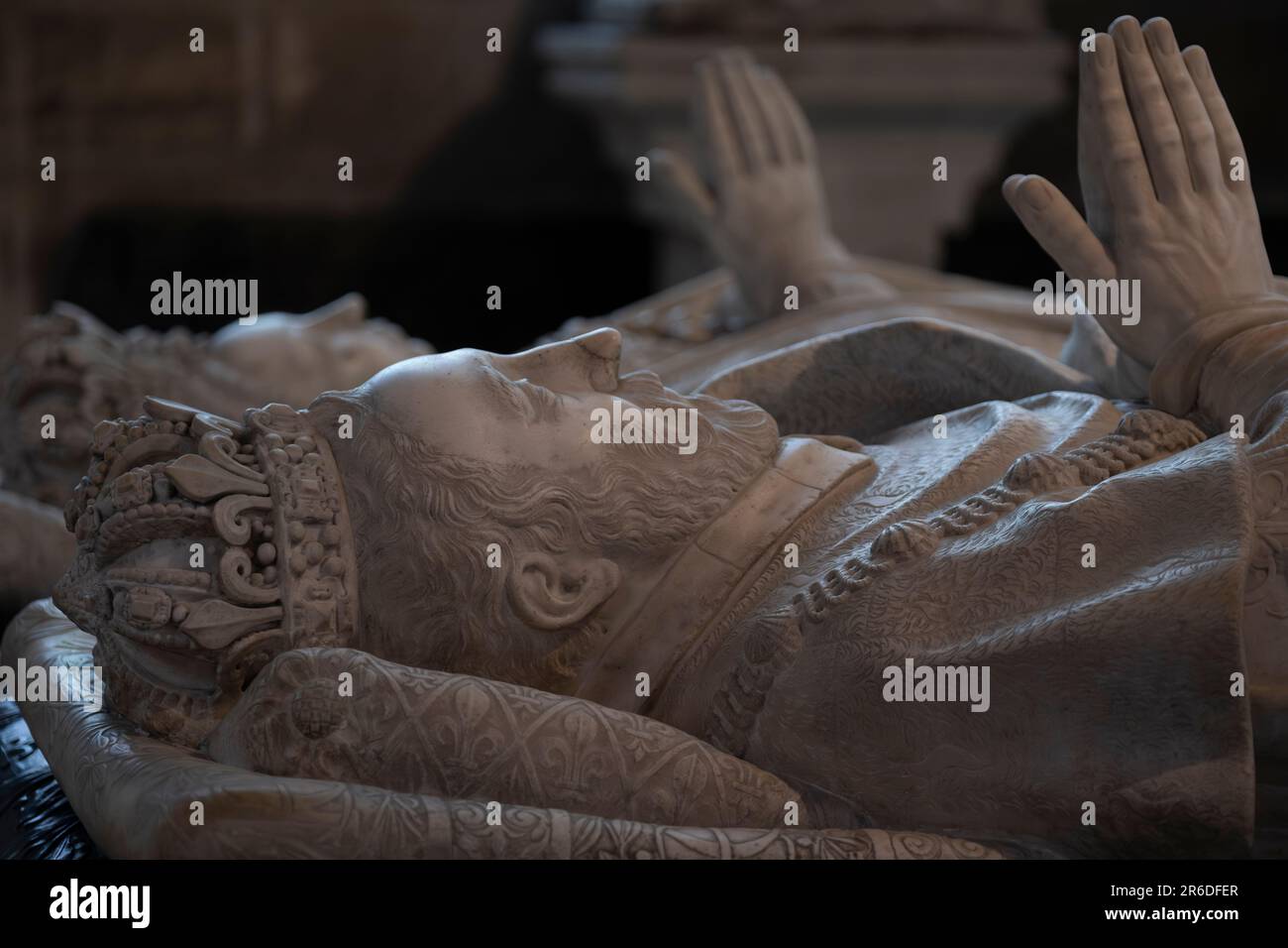 Upper half of sarcophagi of a king and queen on display in St. Denis ...