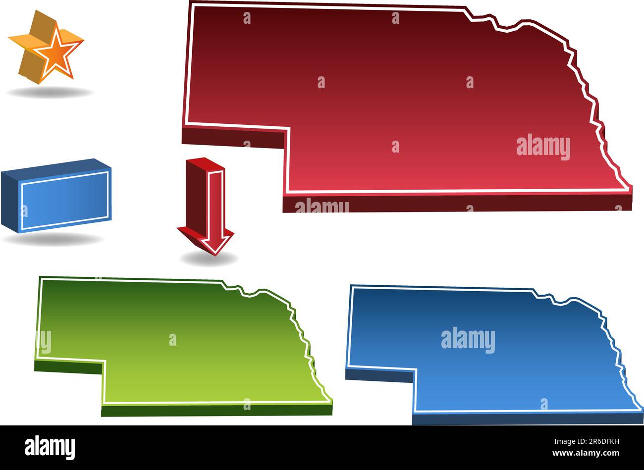 Set of 3D images of the State of Nebraska with icons Stock Vector Image ...