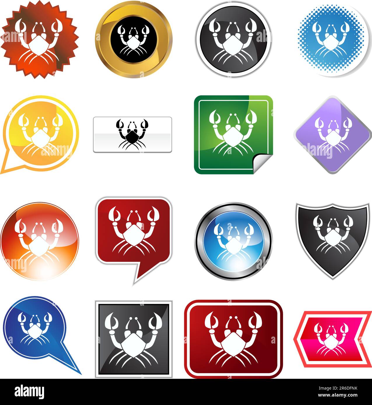 A set of 16 icon buttons in different shapes and colors - Cancer zodiac ...