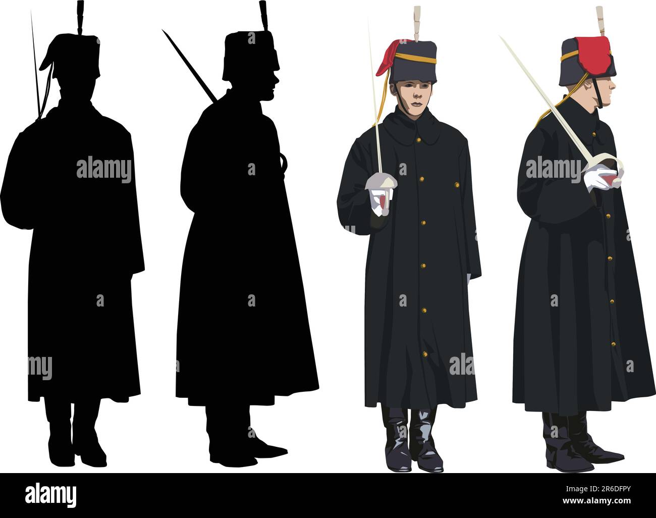 Royal Guard with sword. Vector illustration and silhouette Stock Vector ...