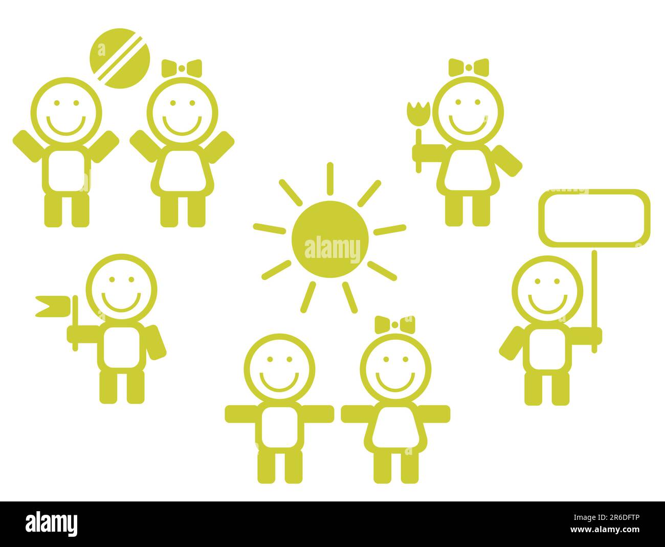 Ornate green children symbols isolated on a white background Stock ...