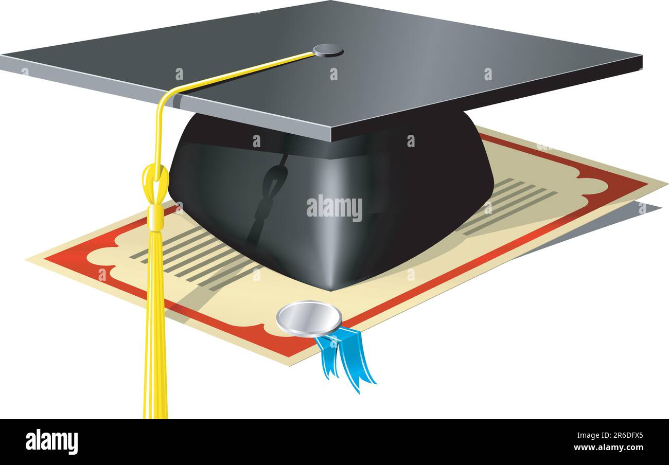 Graduation Mortar Board and diploma with seal and ribbon Stock Vector ...