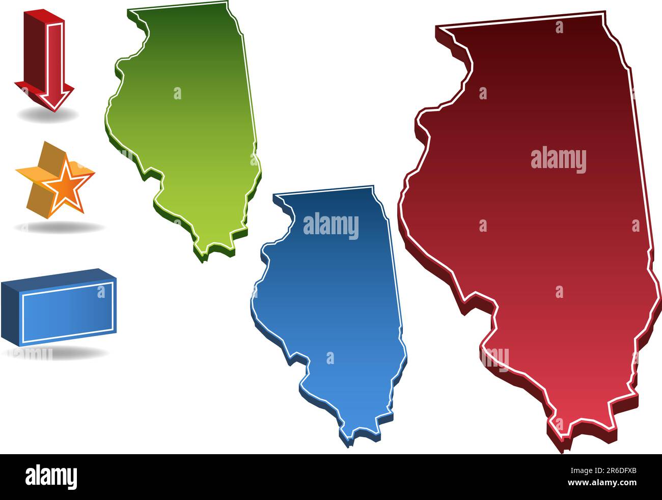 Set of 3D images of the State of Illinois with icons Stock Vector Image ...