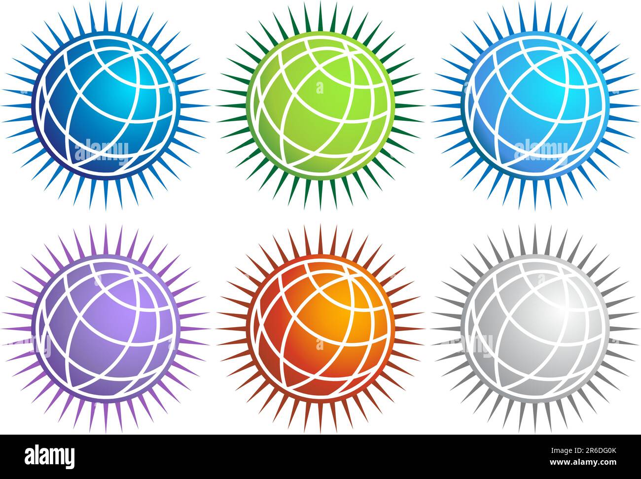 Globe icon button in 6 different colors - spike style Stock Vector ...