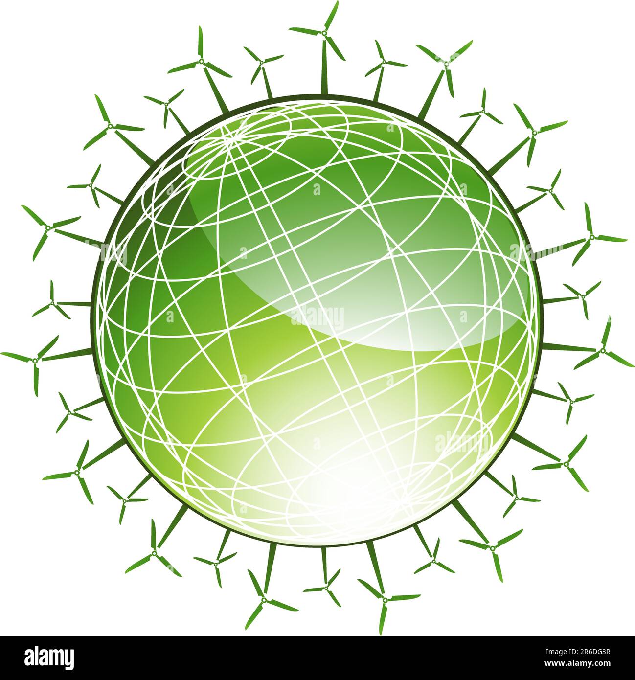 3D globe icon with multiple windmills surrounding green globe Stock ...