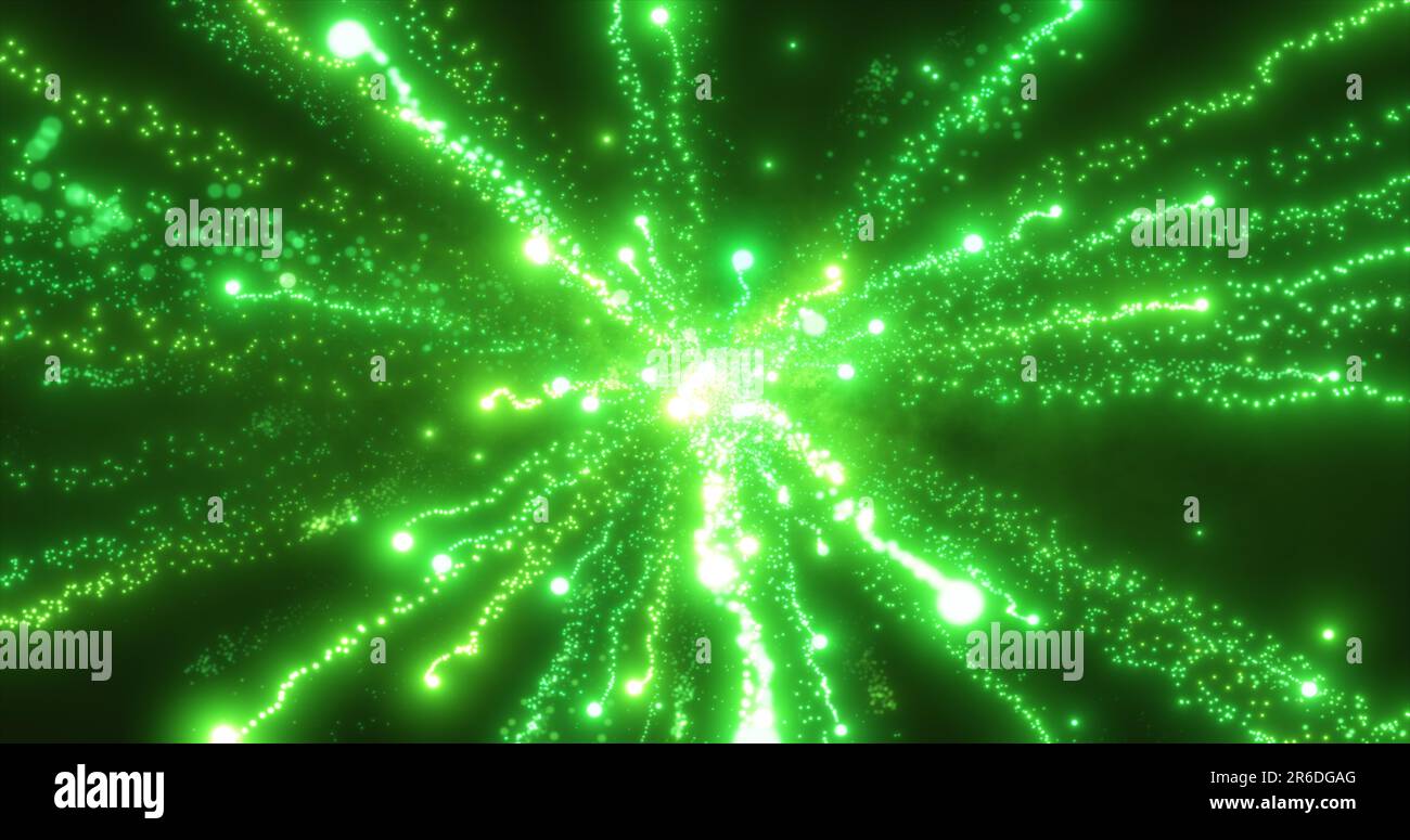 Abstract green energy fireworks particle salute magical bright glowing ...
