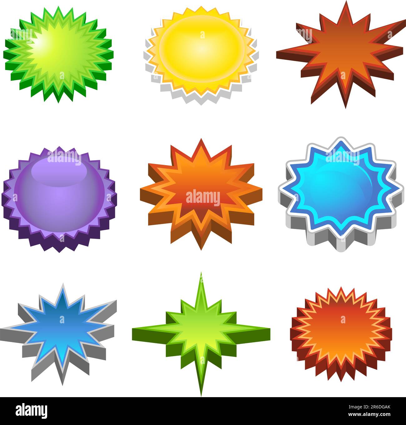 Set of nine colorful starburst labels in a raised 3D format Stock ...