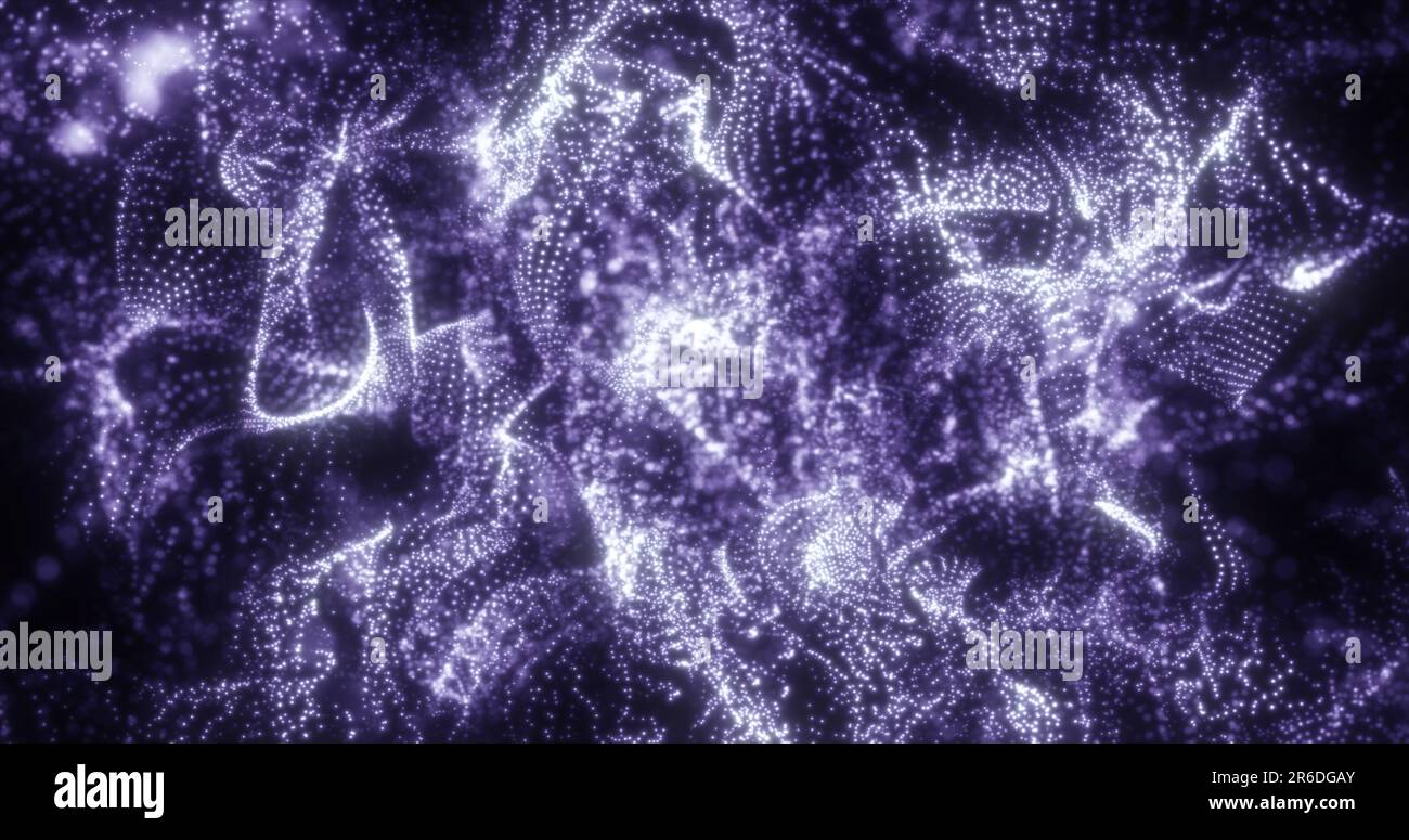 Abstract purple energy lines and particles magical bright glowing ...