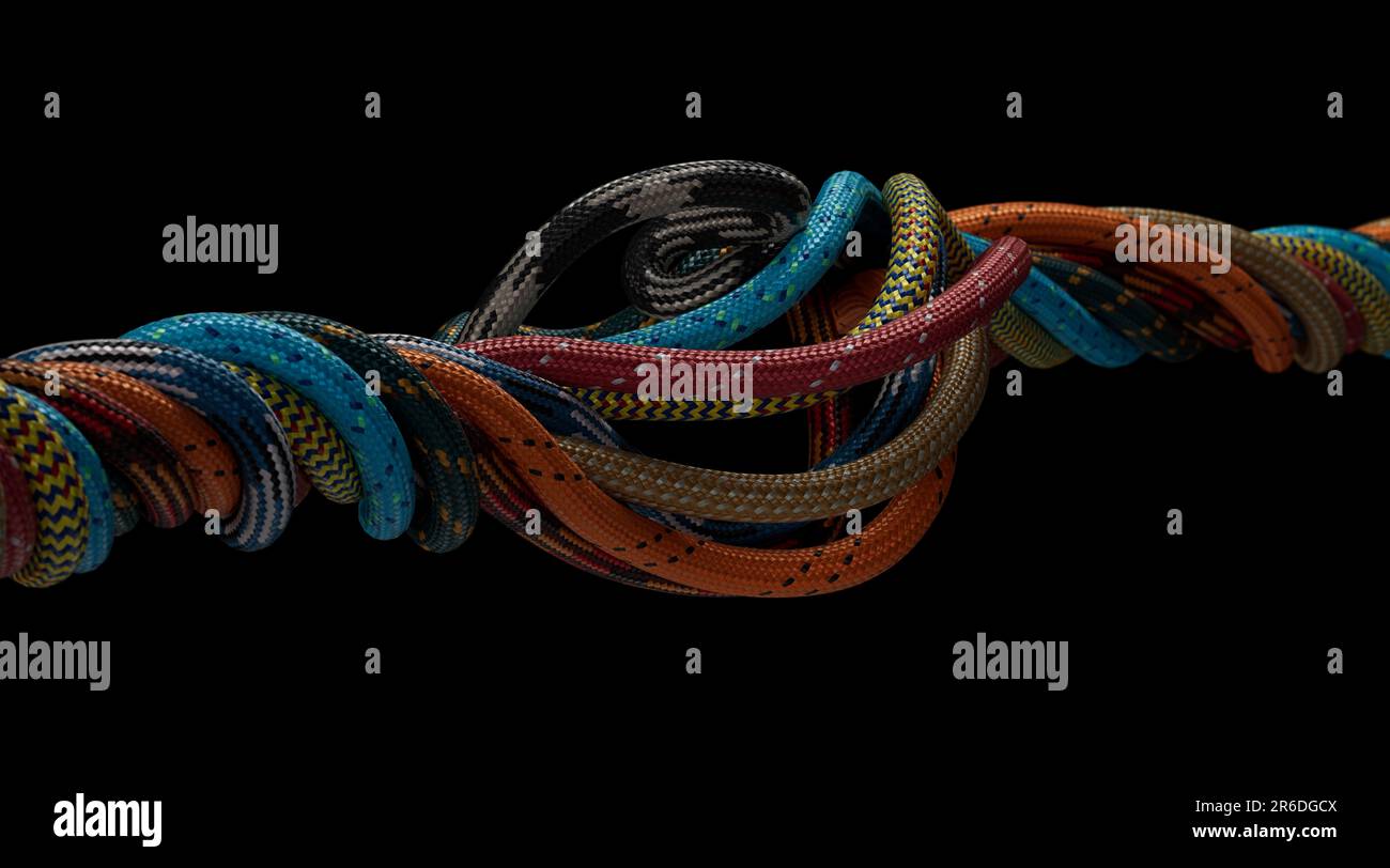 Highly detailed 3D illustration of multi colored paracords intertwined ...