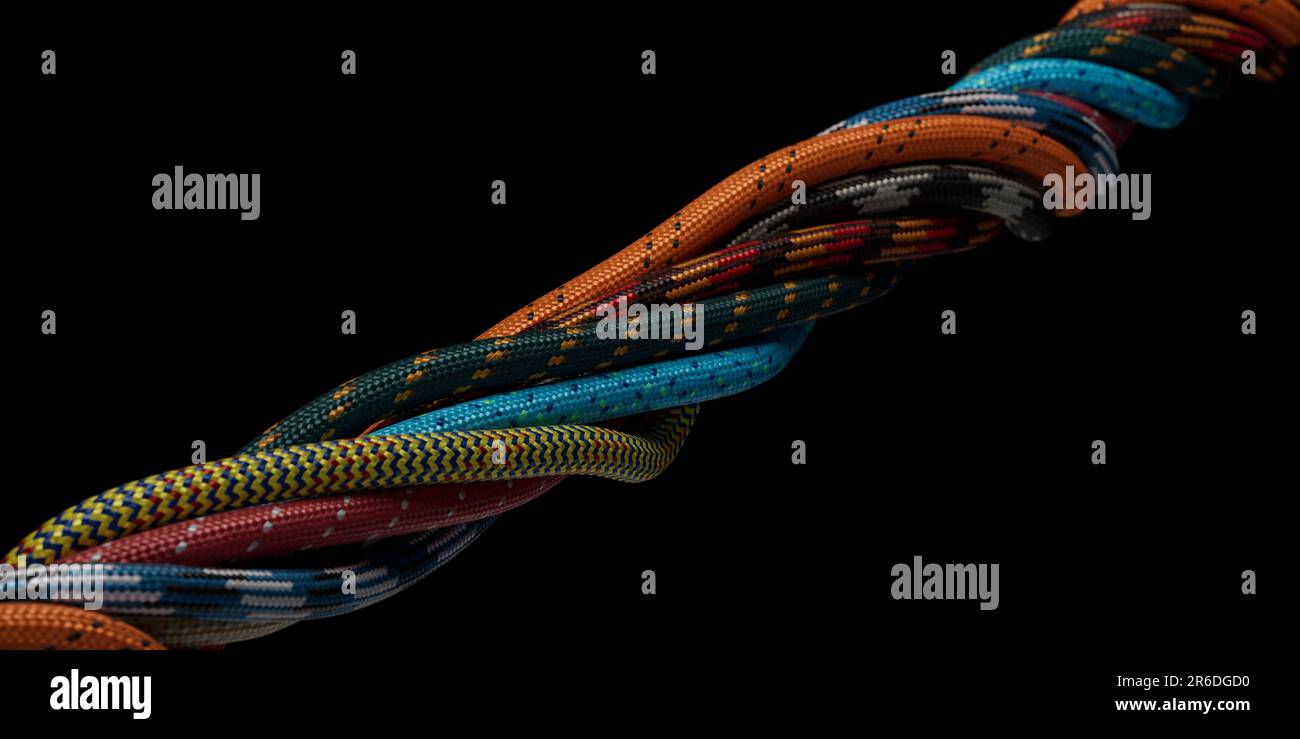 Highly detailed 3D illustration of multi colored paracords intertwined ...