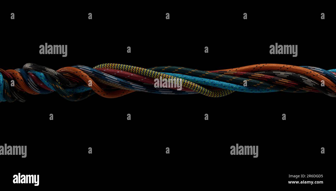 Highly detailed 3D illustration of multi colored paracords intertwined ...
