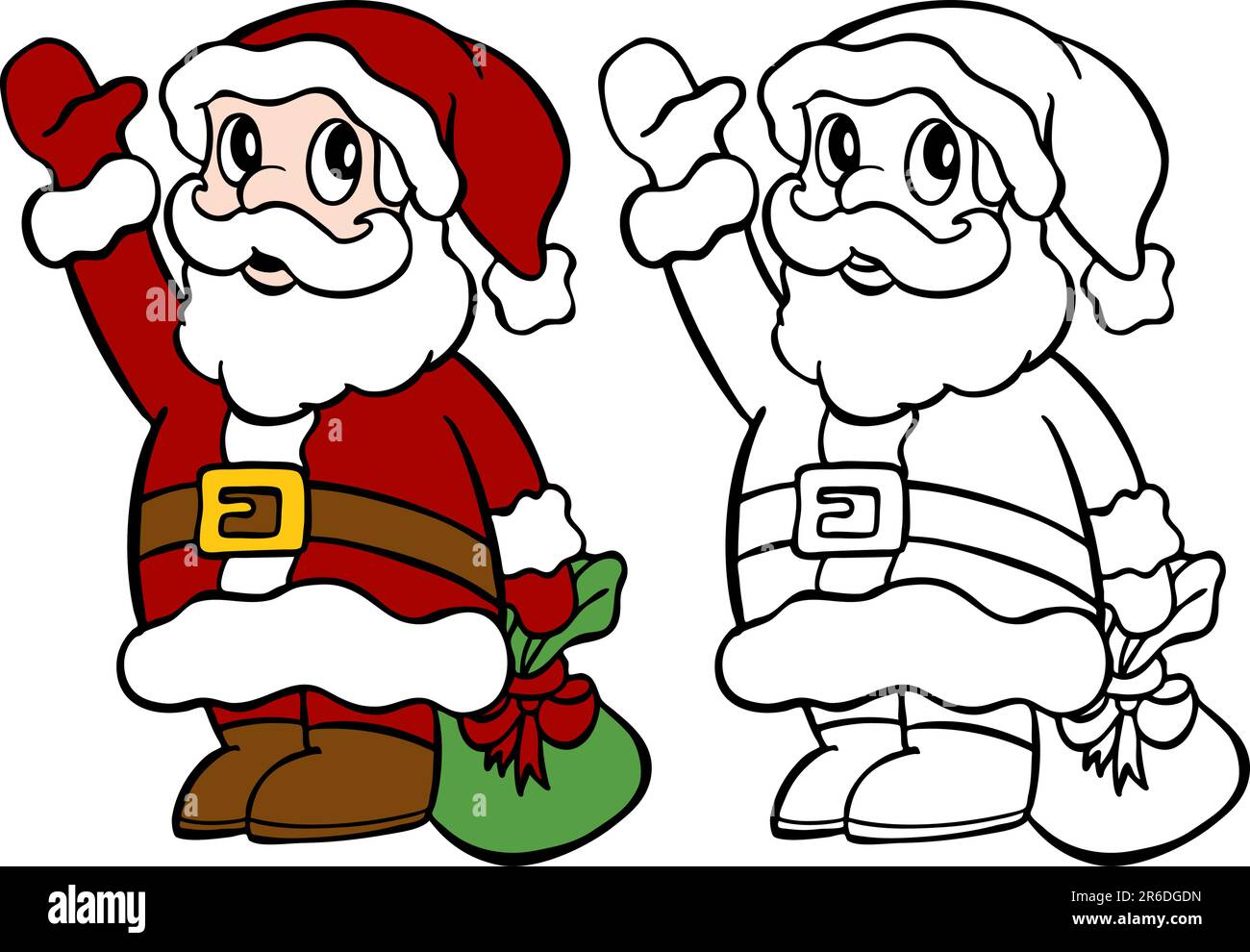 Santa holding a bag of gift while waving his hand - both color and ...