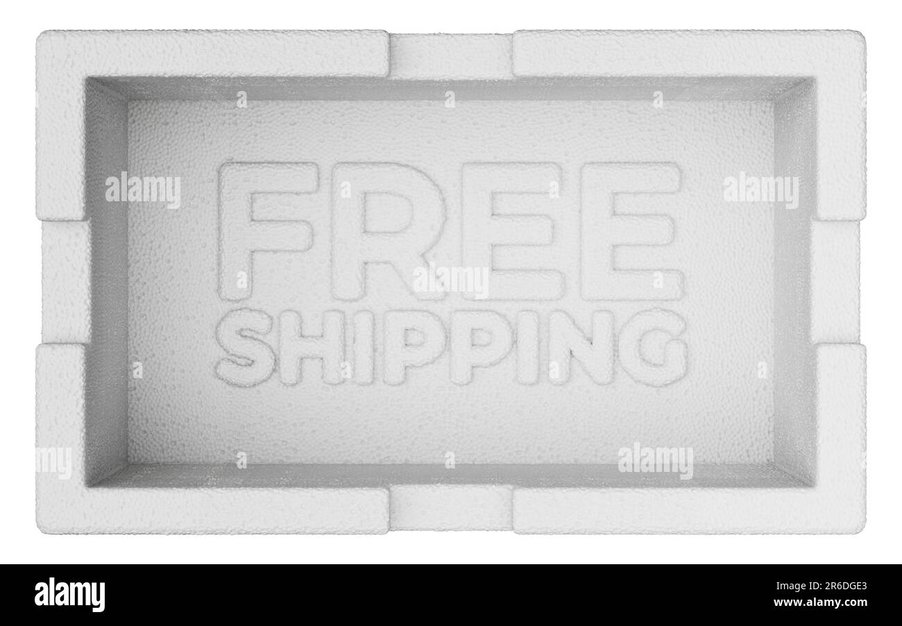 3D rendered isolated styrofoam FREE SHIPPING rectangle box with ...