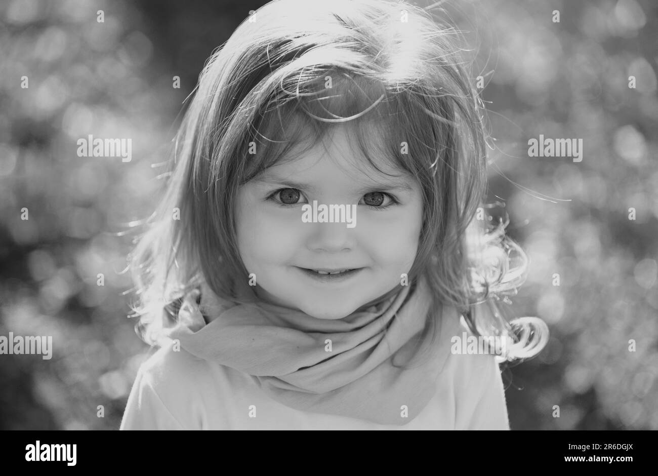 Baby face closeup. Funny little child close up portrait. Blonde kid ...