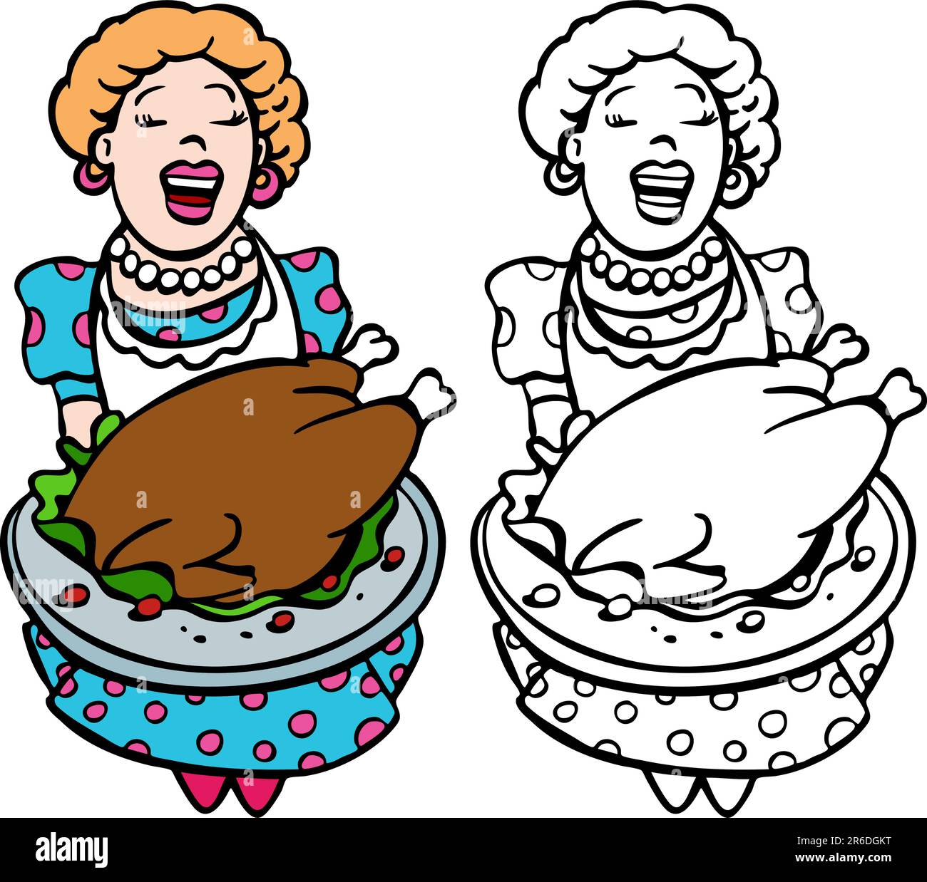 Mom serving turkey isolated on a white background - both color and ...