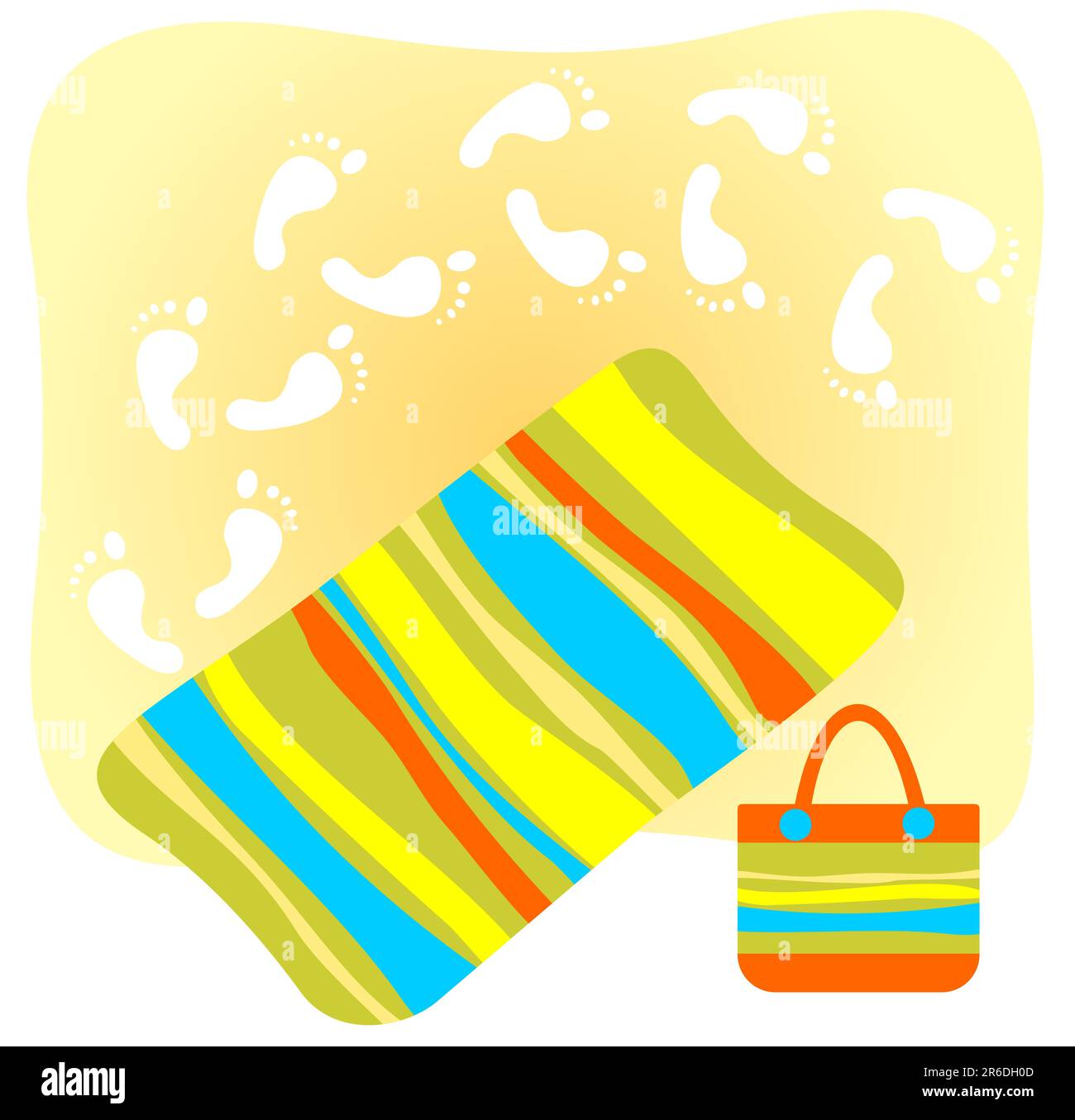 Colorful beach towel and footprints at sand Stock Vector Image & Art ...