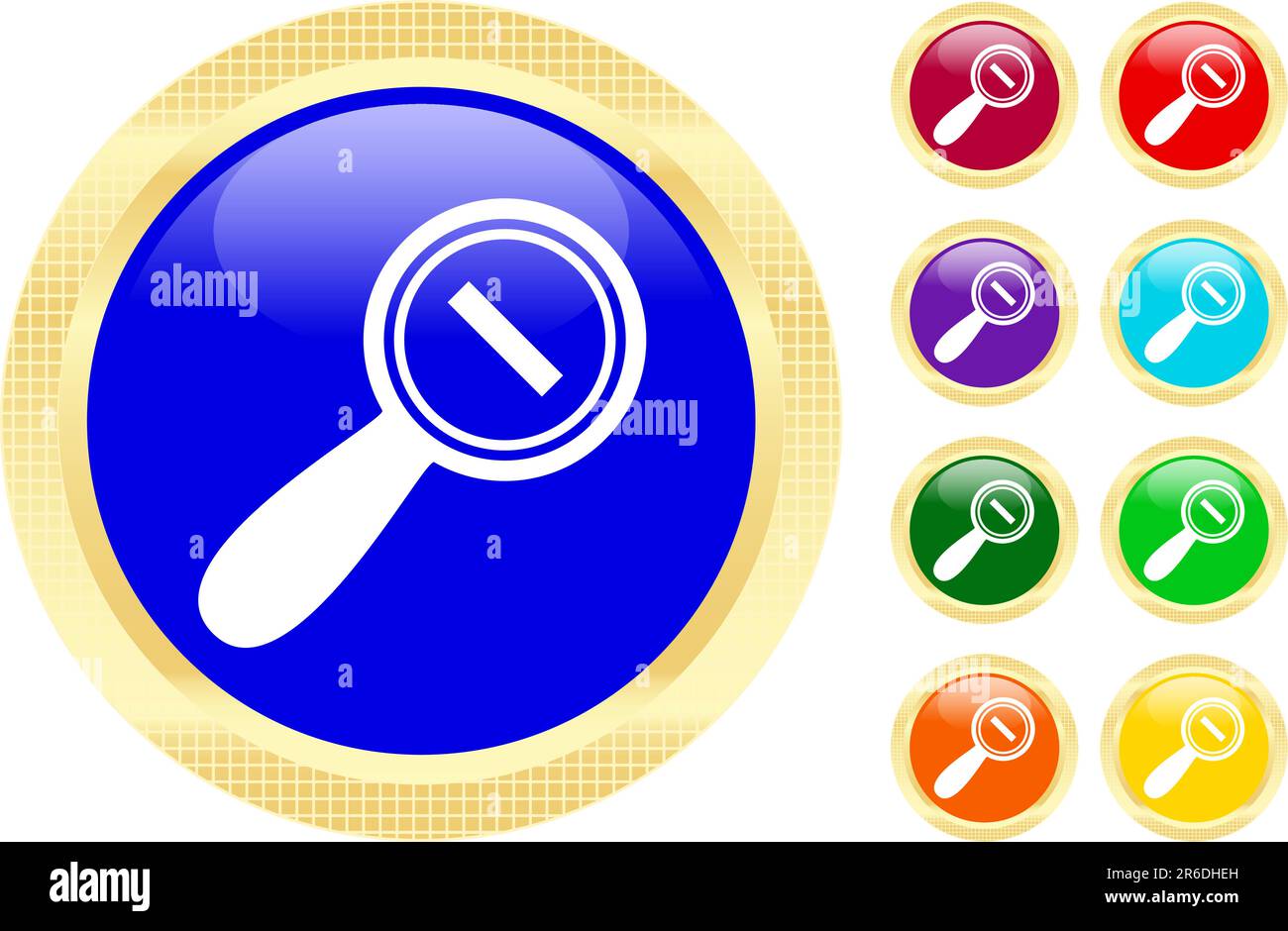 Icon of magnifying glass on shiny buttons Stock Vector Image & Art - Alamy