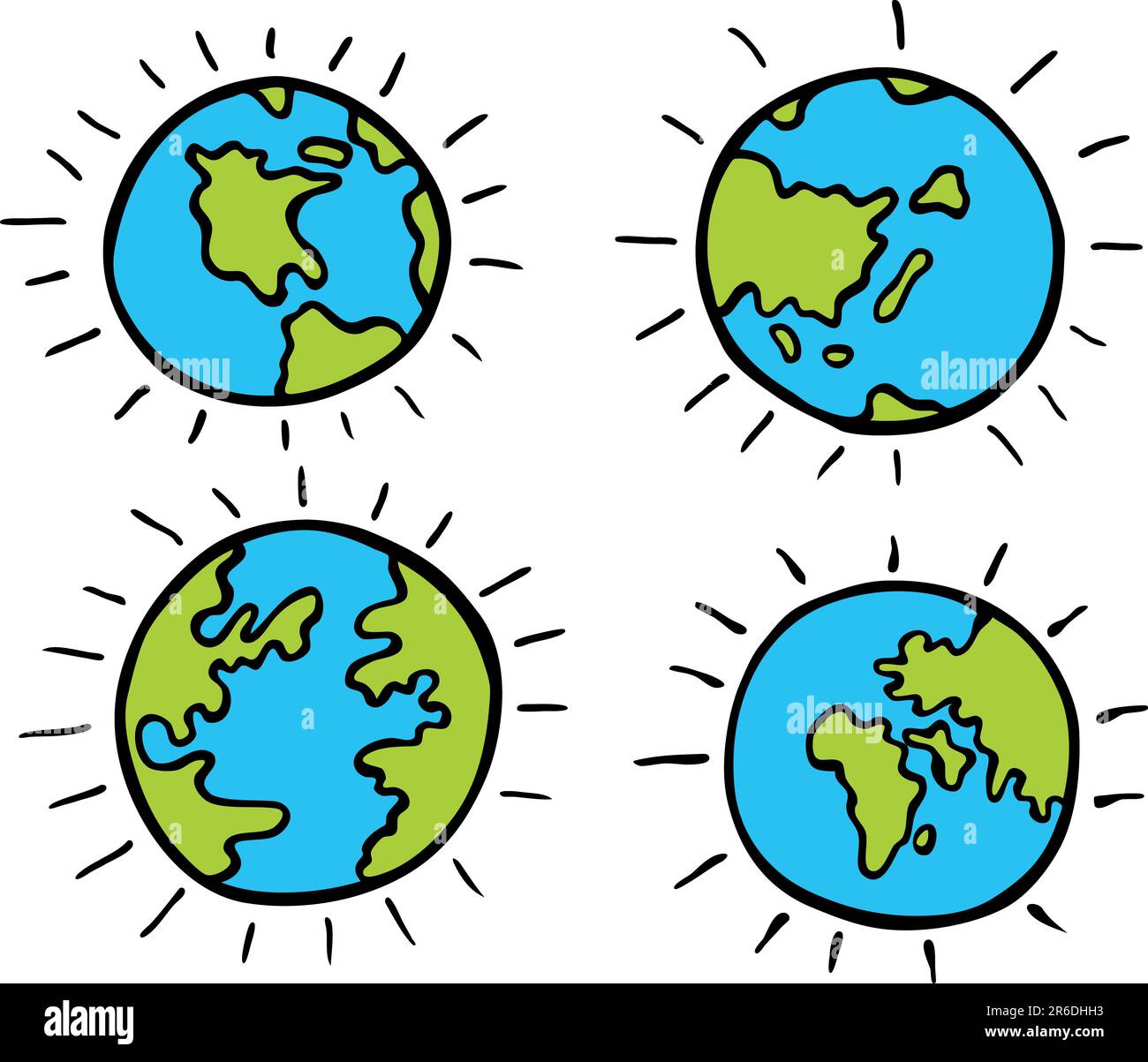 Set of cartoon images of planet earth - different continents Stock ...