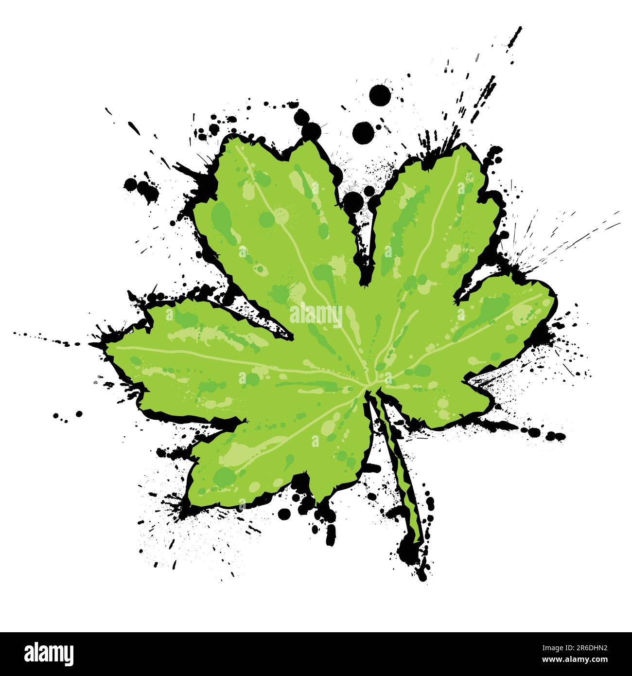 Editable vector illustration of a maple leaf with ink splash grunge ...
