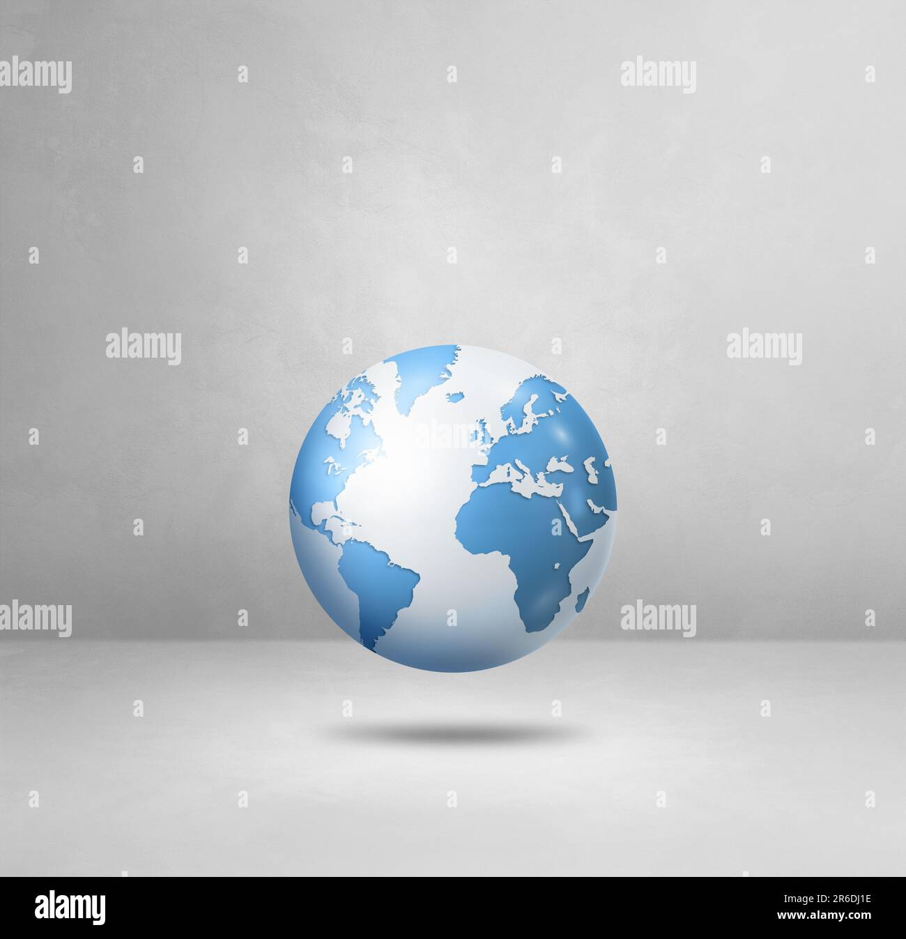 World globe, light blue earth map, floating over a white background. 3D ...