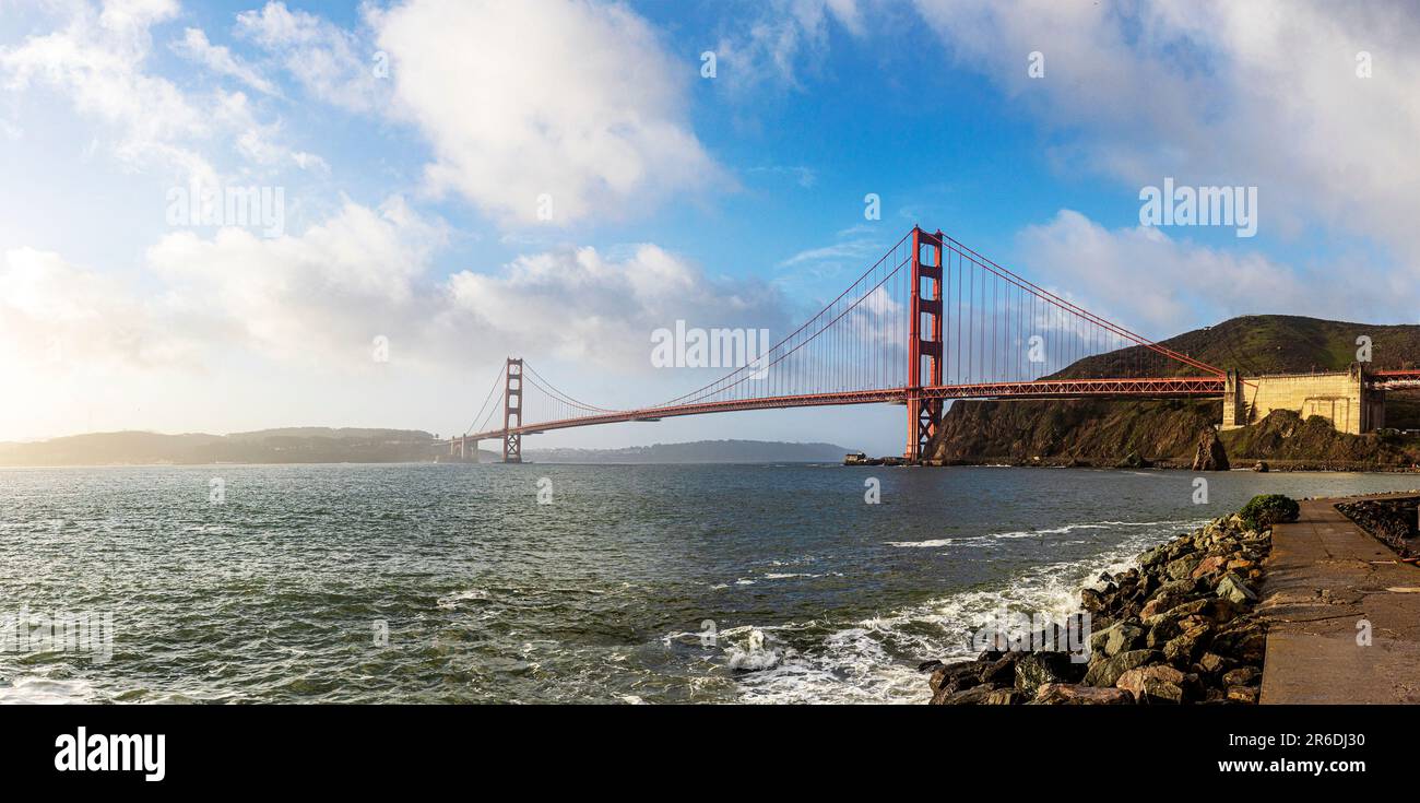 Panoramic photo of the Golden Gate Bridge in San Francisco from one of ...