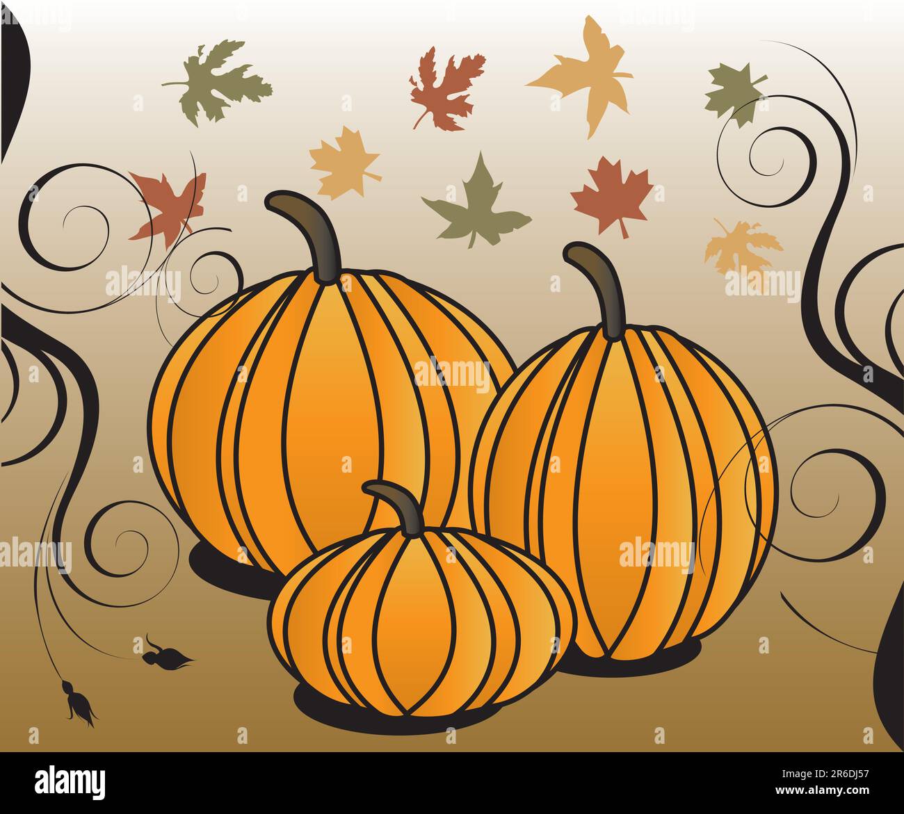 Vector Illustration for Fall Autumn Leaves and Stylized Pumpkins with ...
