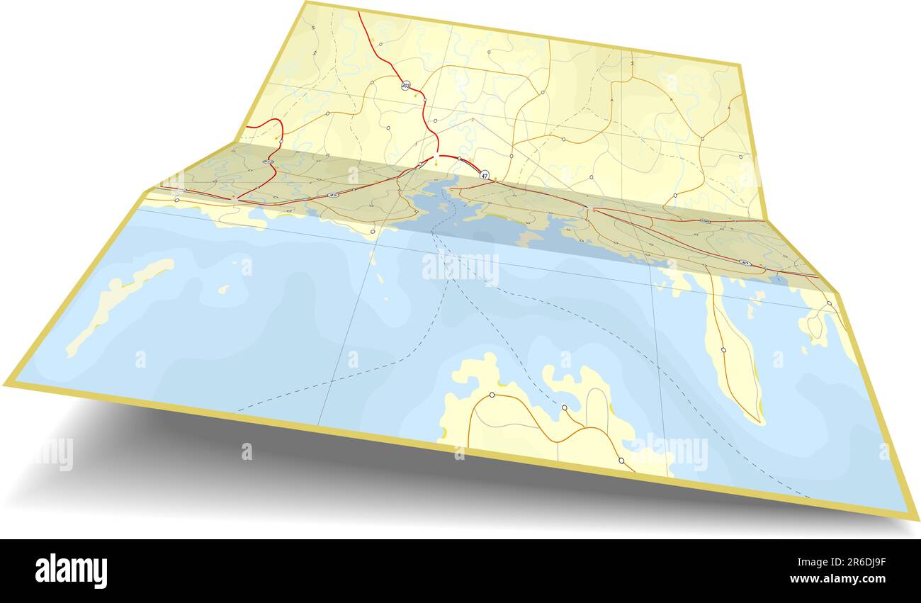 Generic editable vector illustration of a folding coastline map Stock ...