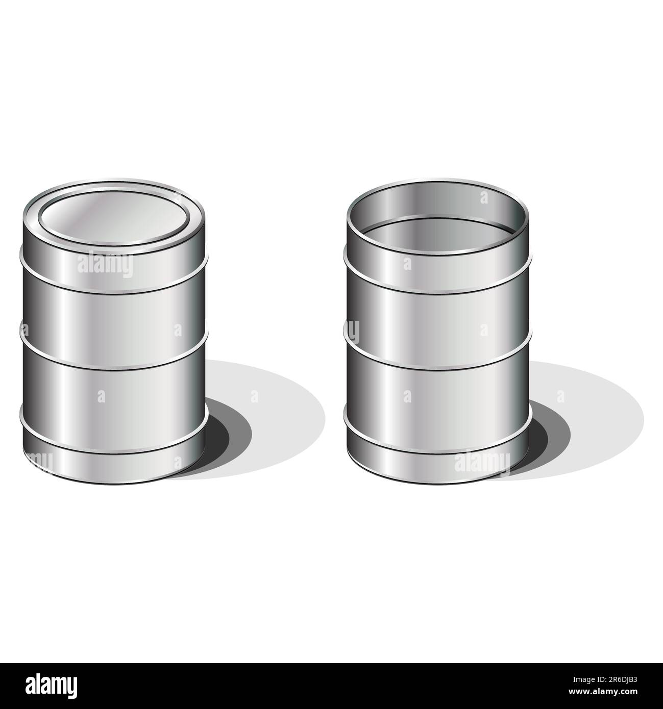Open and closed metallic barrels over white background Stock Vector ...