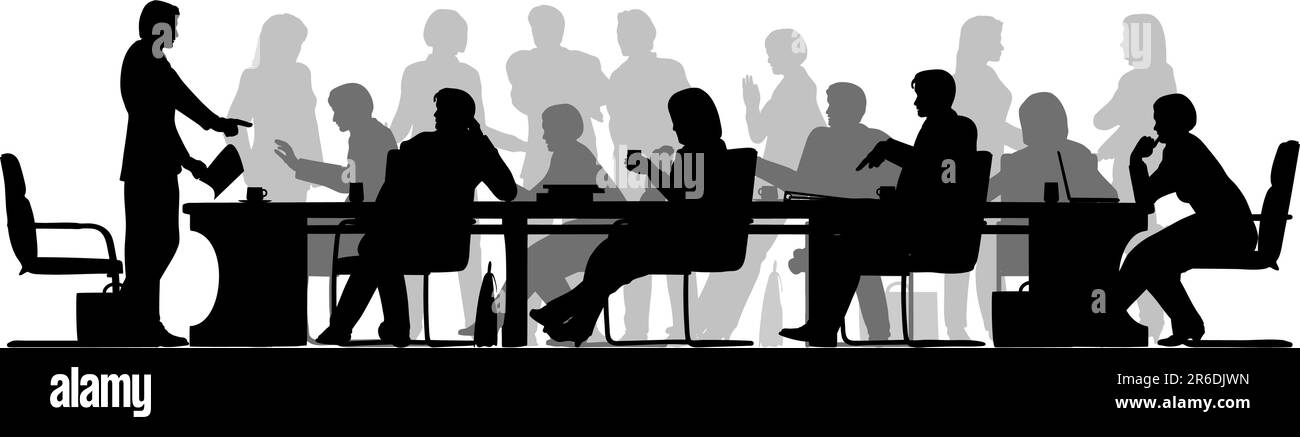 Editable vector foreground silhouette of people in a meeting with all ...