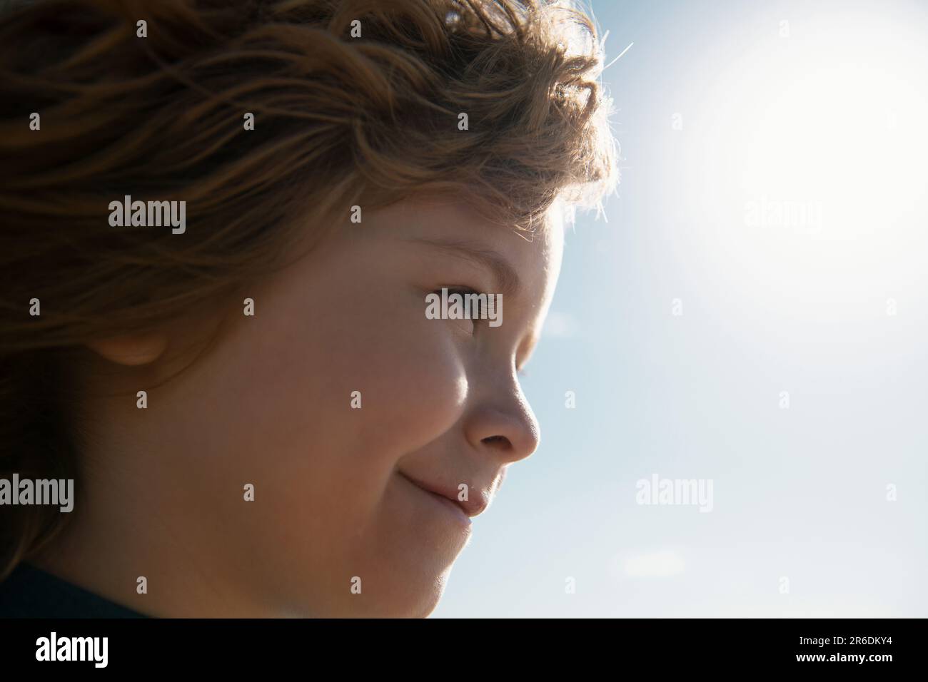Portrait of little boy. Concept of kids profile face close-up. Head ...