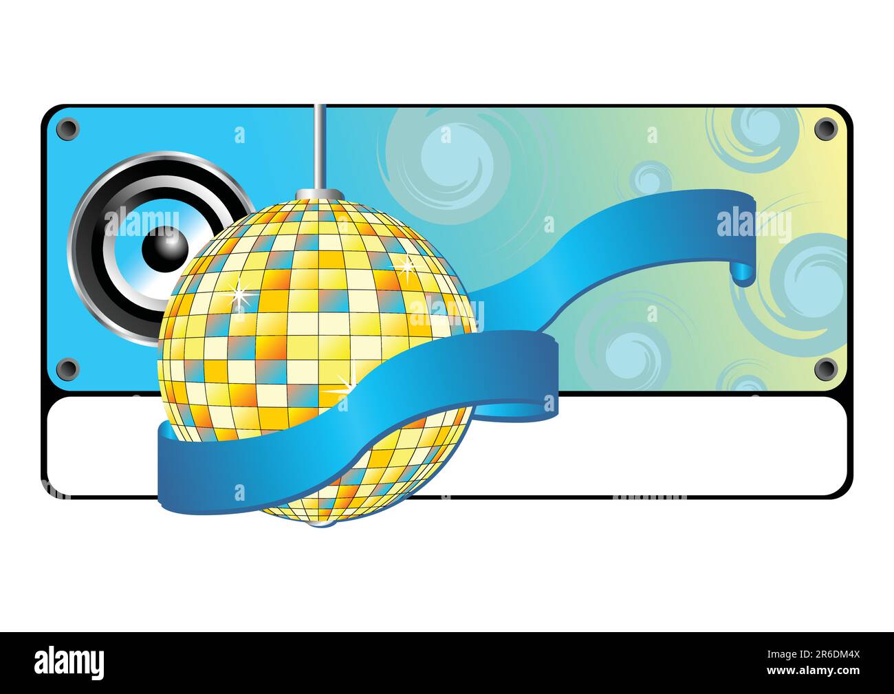 Blue party banner with mirror ball speaker and ribbon Stock Vector ...