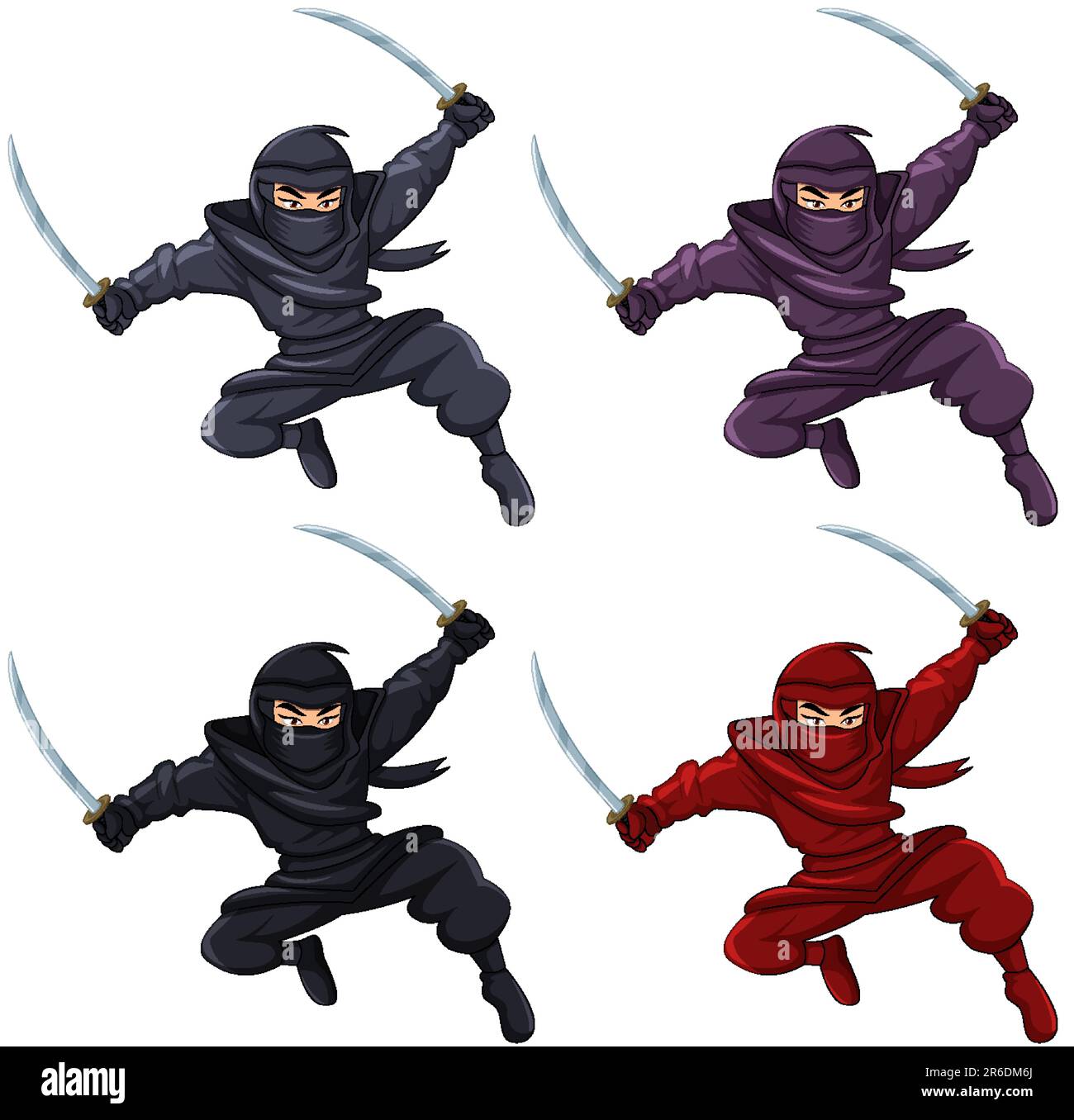 Ninja Jumping and Brandishing Sword Collection illustration Stock ...