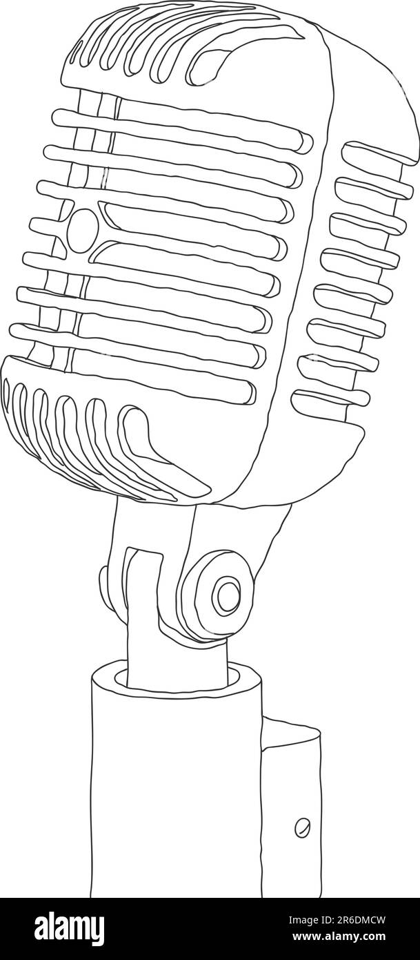 Vector hand drawn retro microphone isolated on a white background Stock ...
