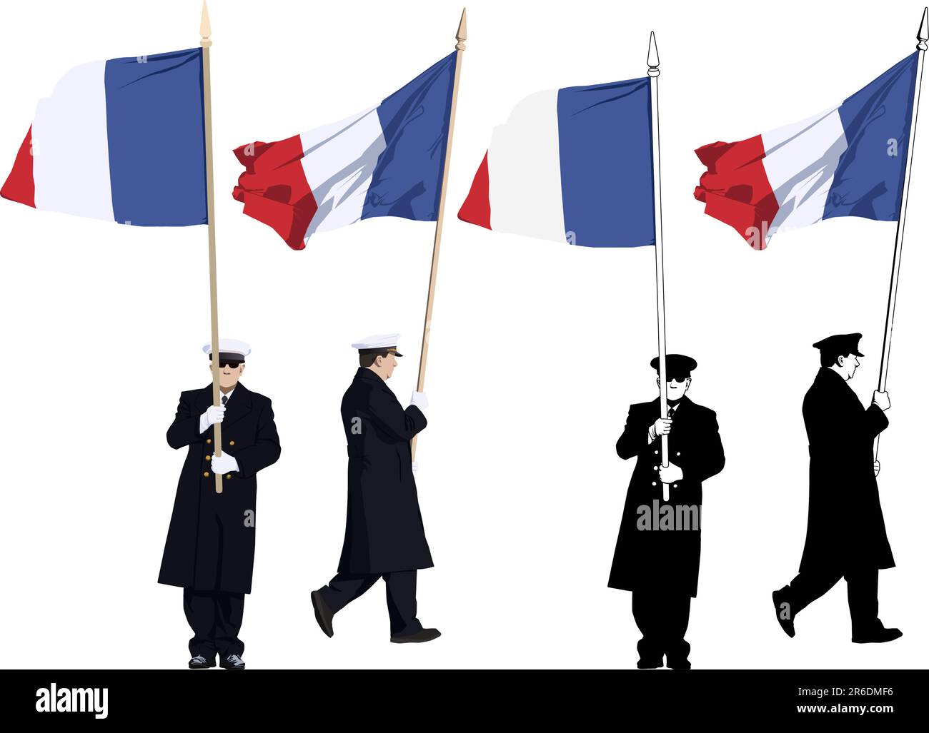 Vector illustration of french guard of honour with flag at Military ...