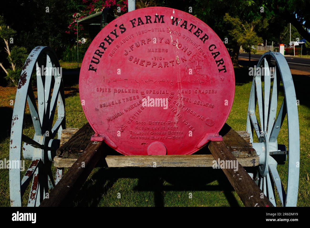 Close Up Rear View of a Vintage Furphy’s Farm Water Cart on Ilfracombe ...