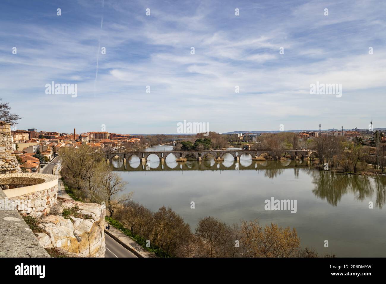 Panorama of the Piedra bridge and Douro river in Spanish Zamora on a ...