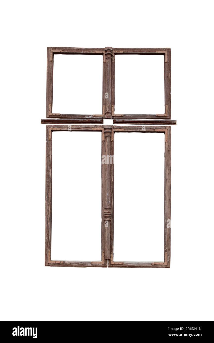 Weathered brown wooden window frame isolated on white background Stock ...