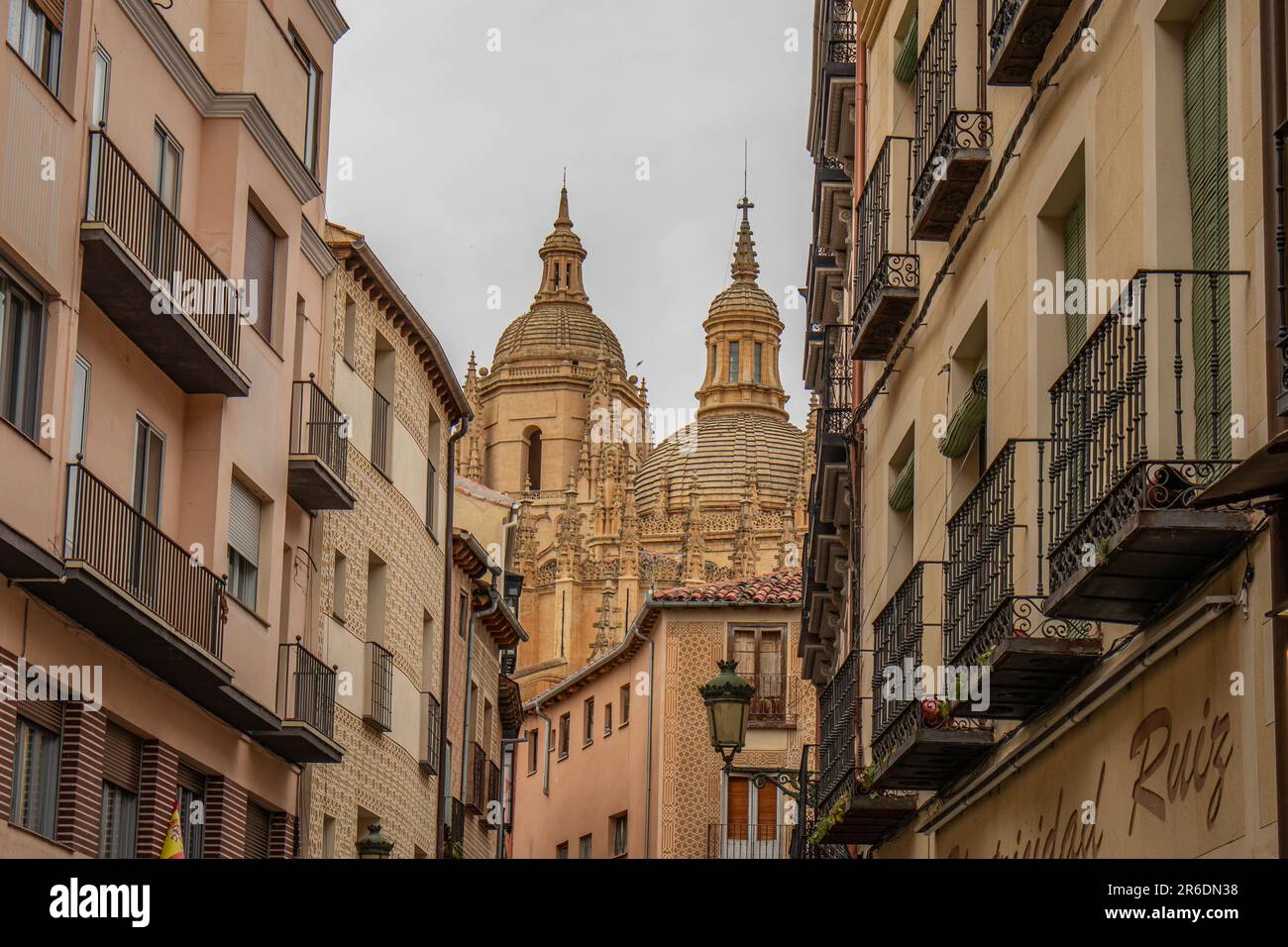 Street of Segovia with the view of the cathedral domes Stock Photo - Alamy