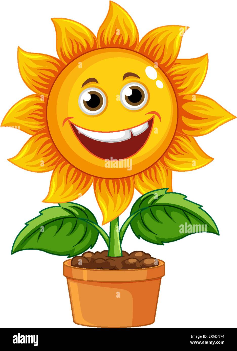 Sun flower cartoon in pot with smiley face illustration Stock Vector ...