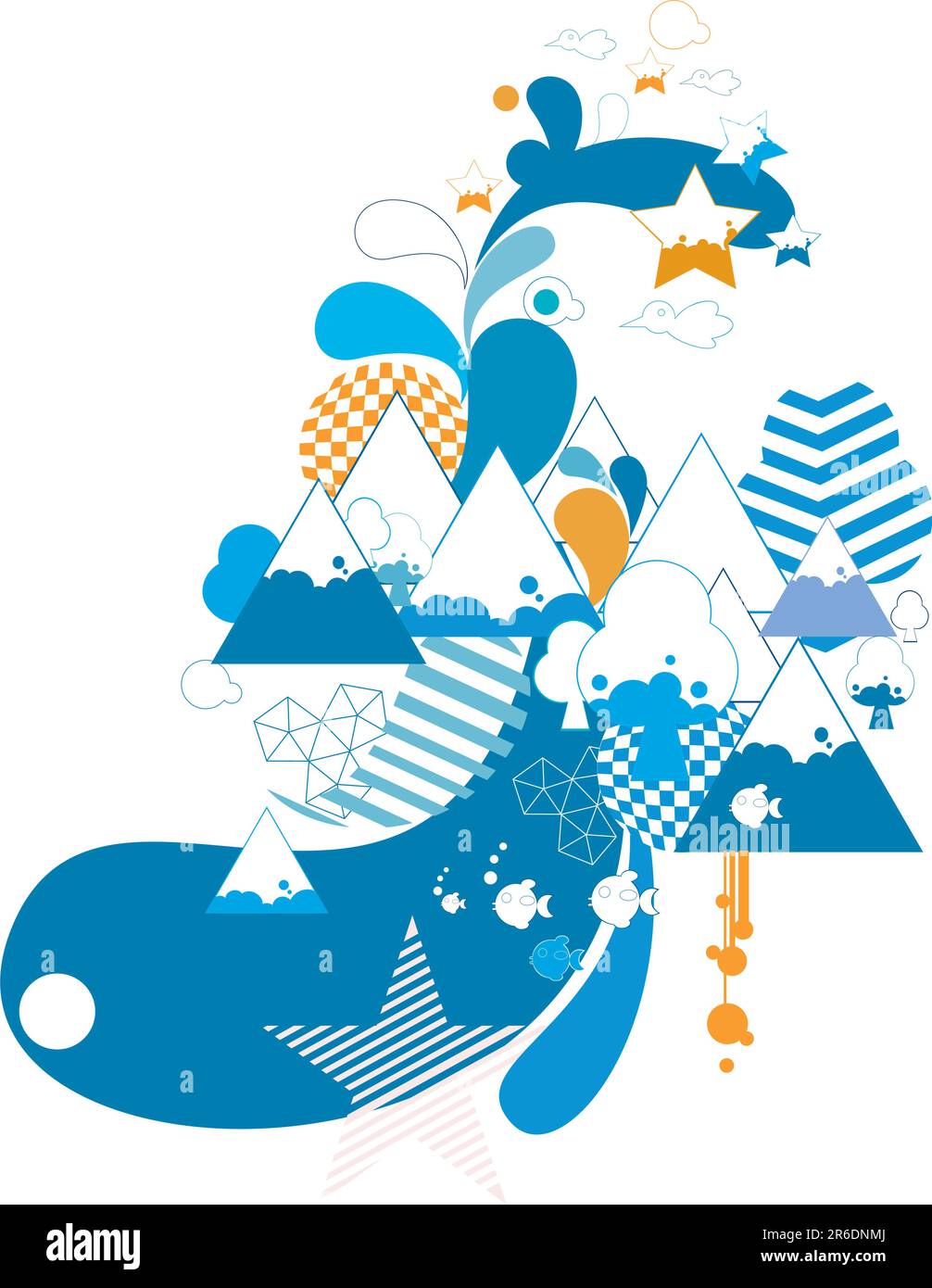 An abstract green illustrated background with a nature and mountains ...