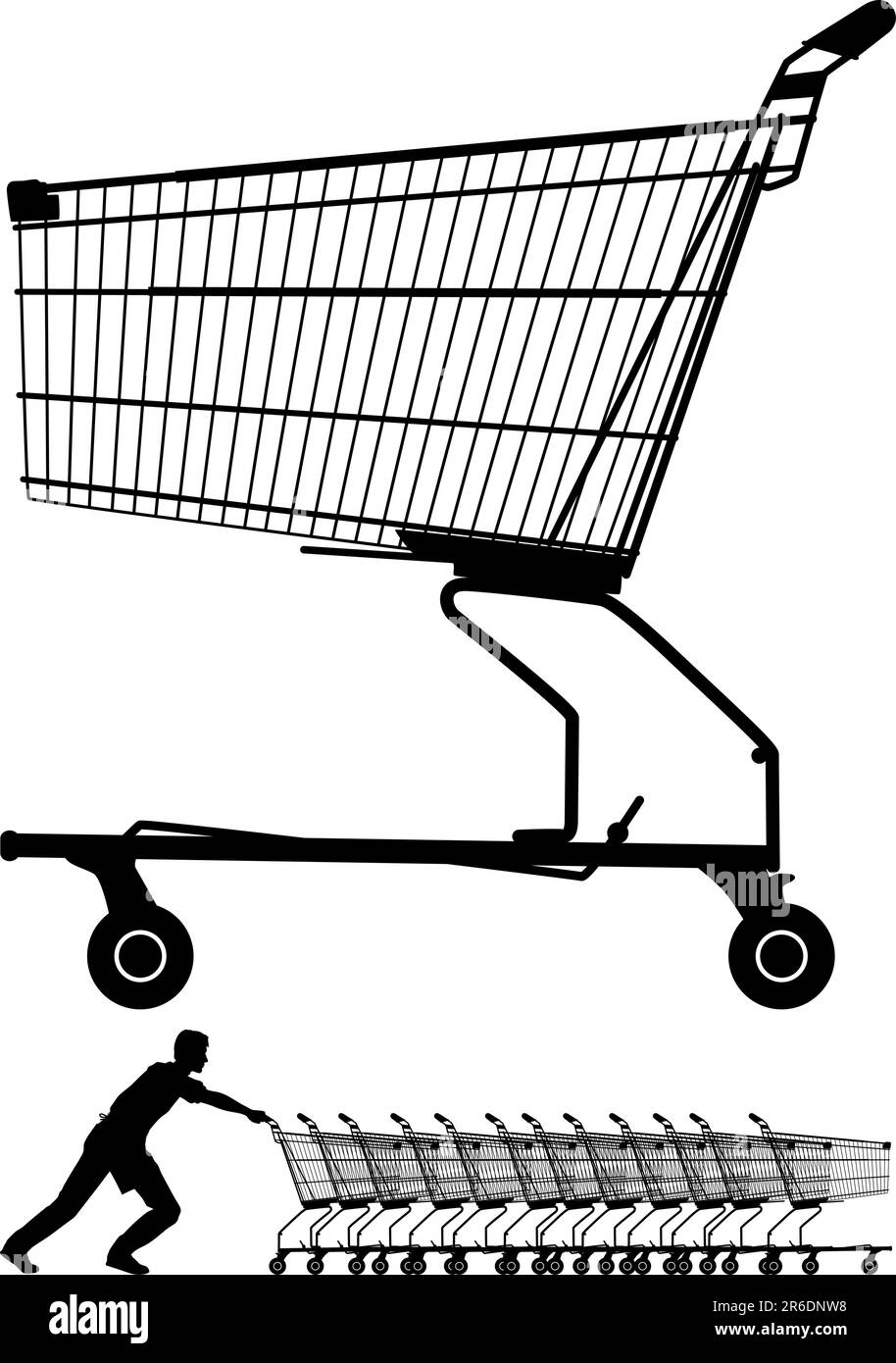 Editable vector illustration of a shopping trolley silhouette plus a ...