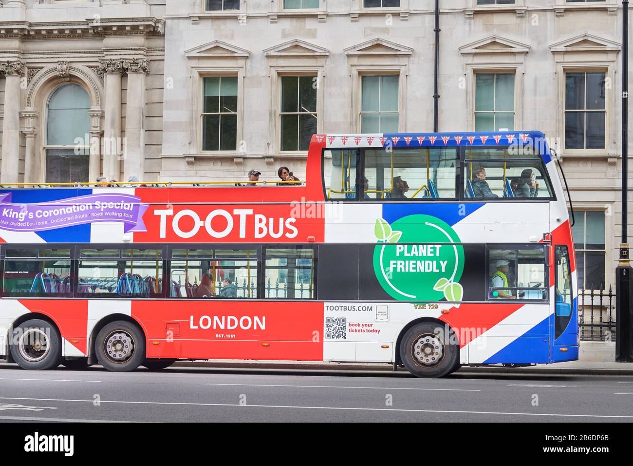 A T0-OT bus open top double decker bus on Parliament Street, London ...