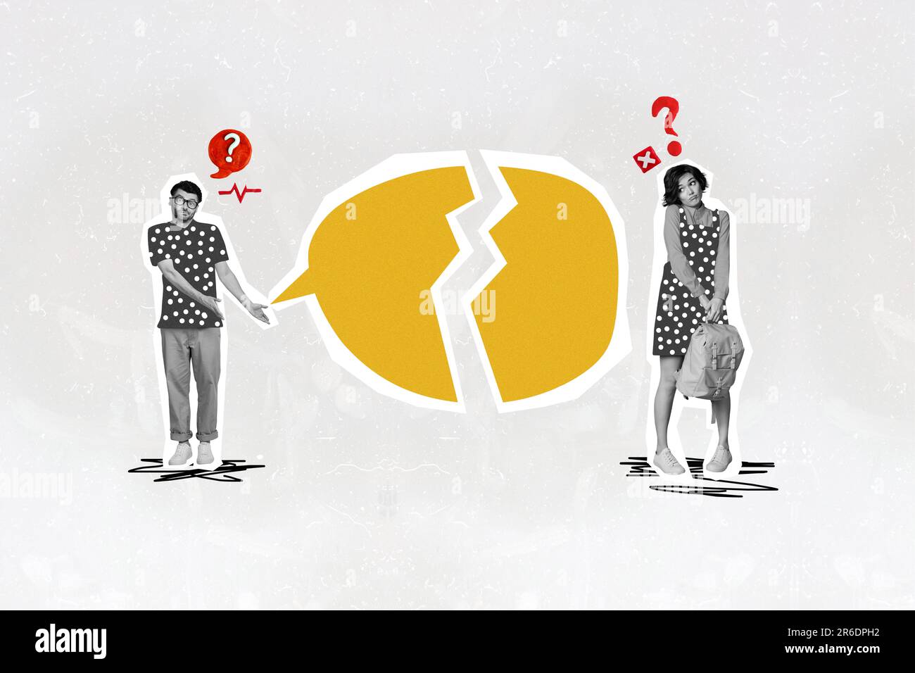 Photo sketch collage picture of uncertain doubtful couple having ...