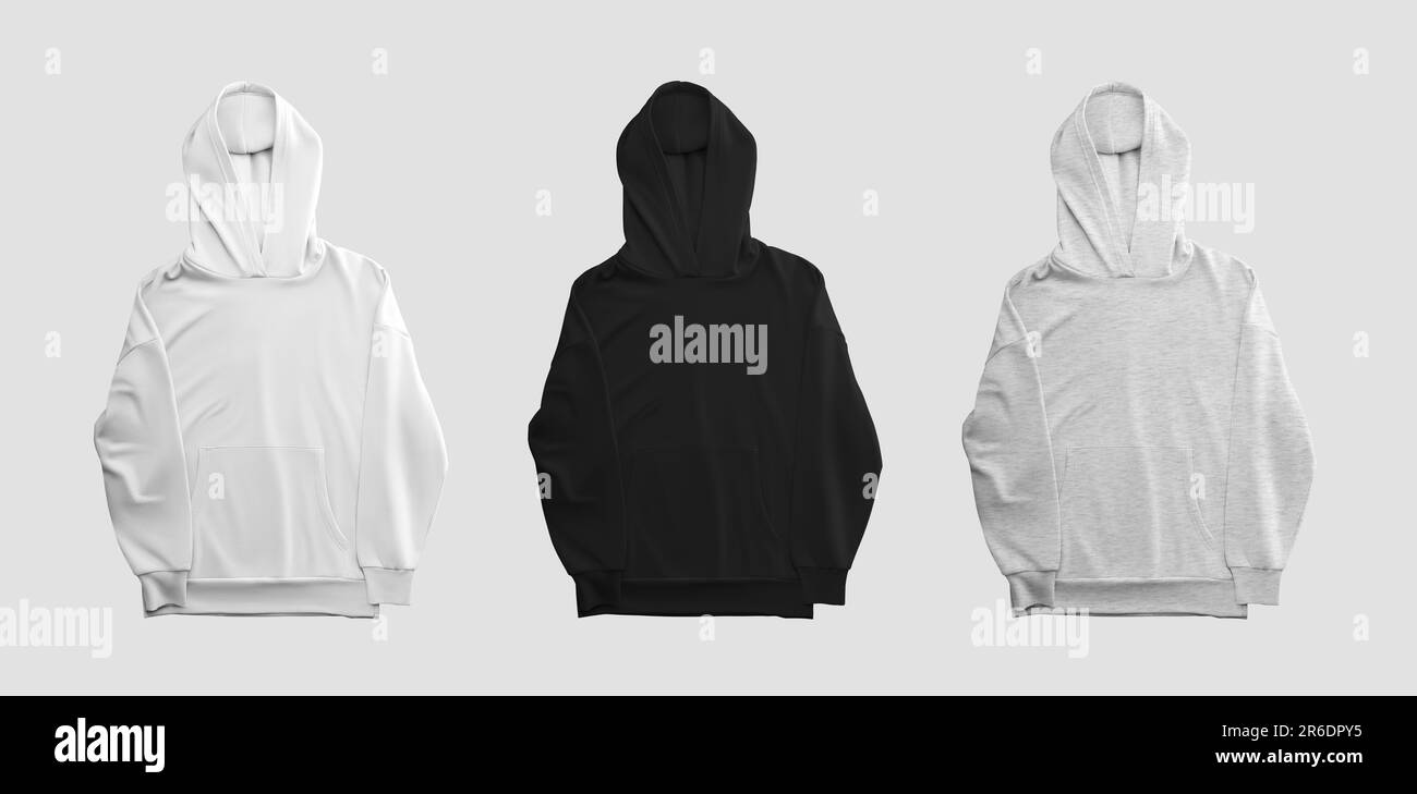 Mockup of white, black, heather hoodie, front view, presentation of ...