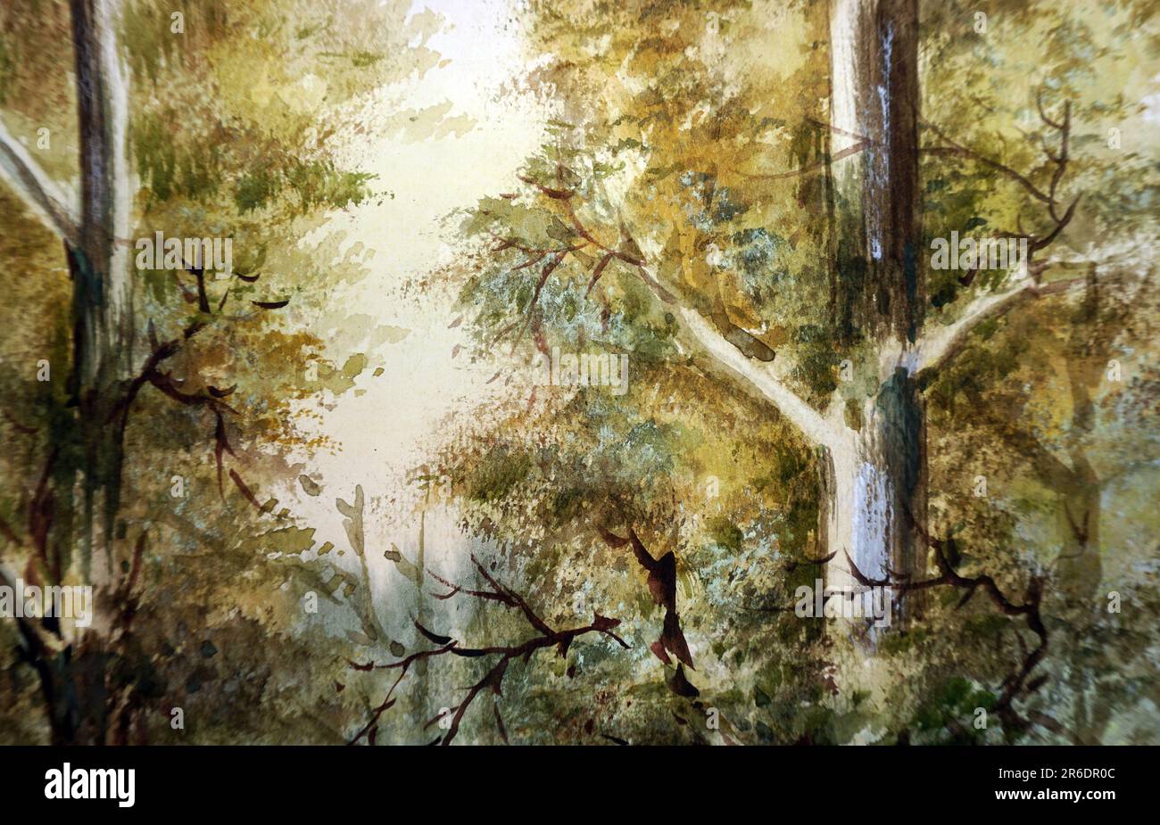 original Watercolor painting - landscape of tree Stock Photo - Alamy